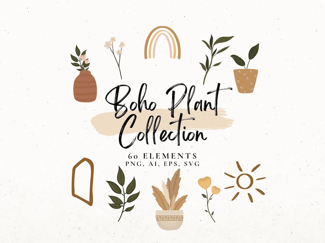 Boho SVG Bundle, Bohemian Clip Art Set, Botanical Flower Svg, Cactus ...