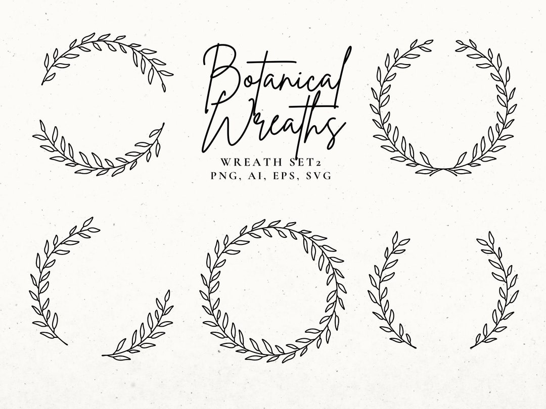 Botanical Wreath Svg, Hand Drawn Laurel Wreath Clip Art, Leaves Vector ...