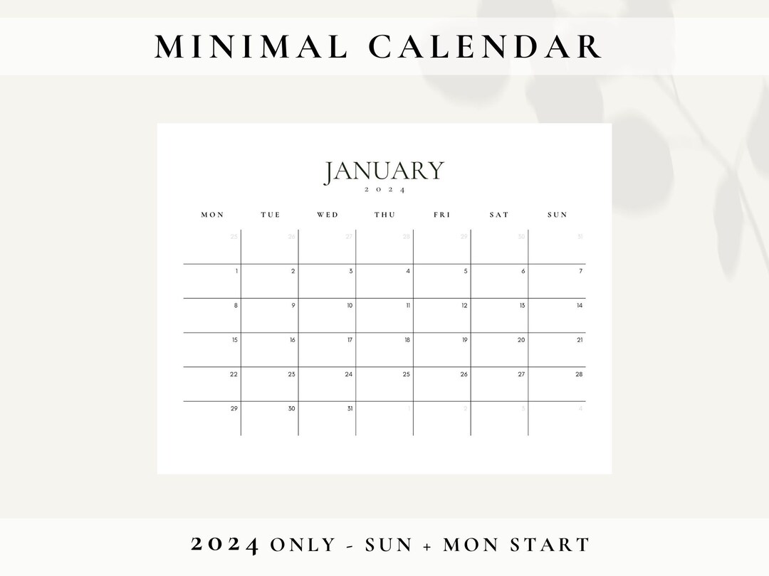 2024 Printable Monthly Calendar Planner, Minimal Calendar Printable ...
