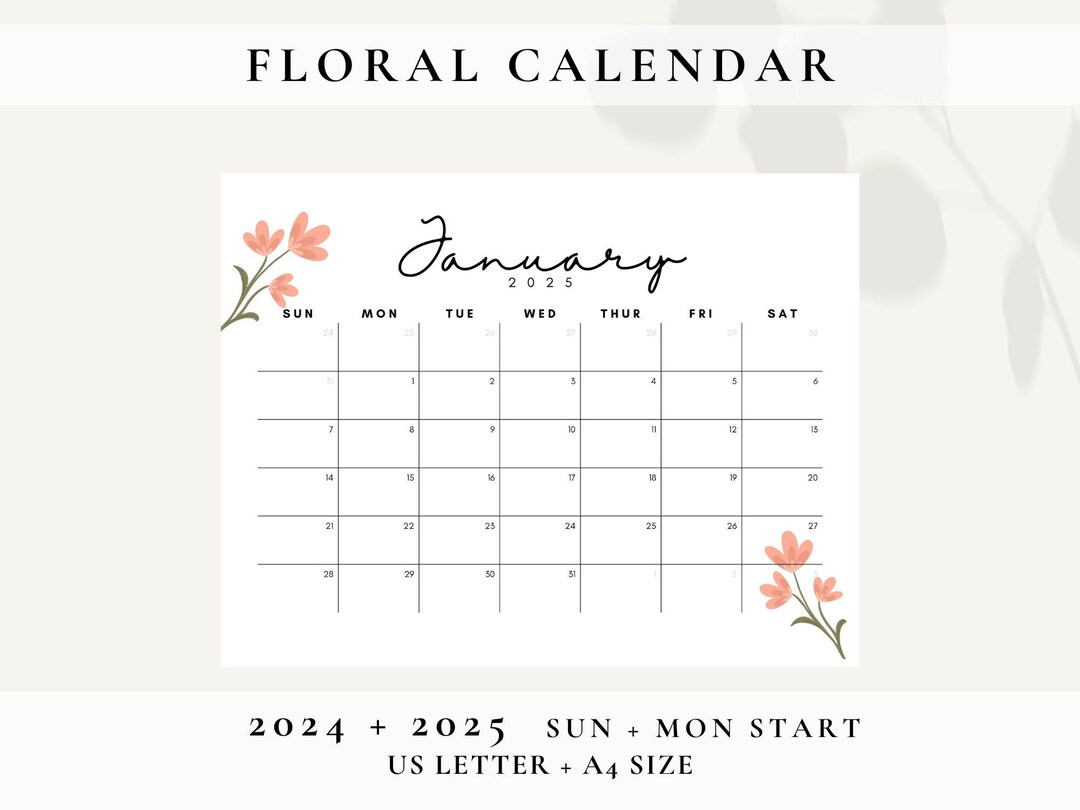 2024 and 2025, Printable 2024 Monthly Calendar Planner, Flower ...