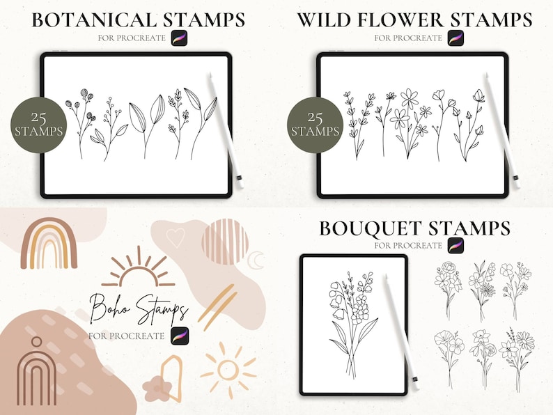 Procreate Stamp Bundle, Plant Clip Art Bundle Commercial Use, Birth ...