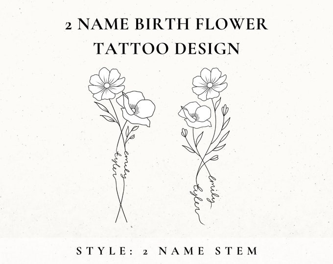 Custom Birth Flower Tattoo Design, Birth Month Flower, Wildflower ...
