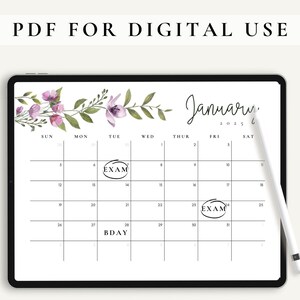 2025 Printable Monthly Calendar Planner, Watercolour Flowers Calendar ...