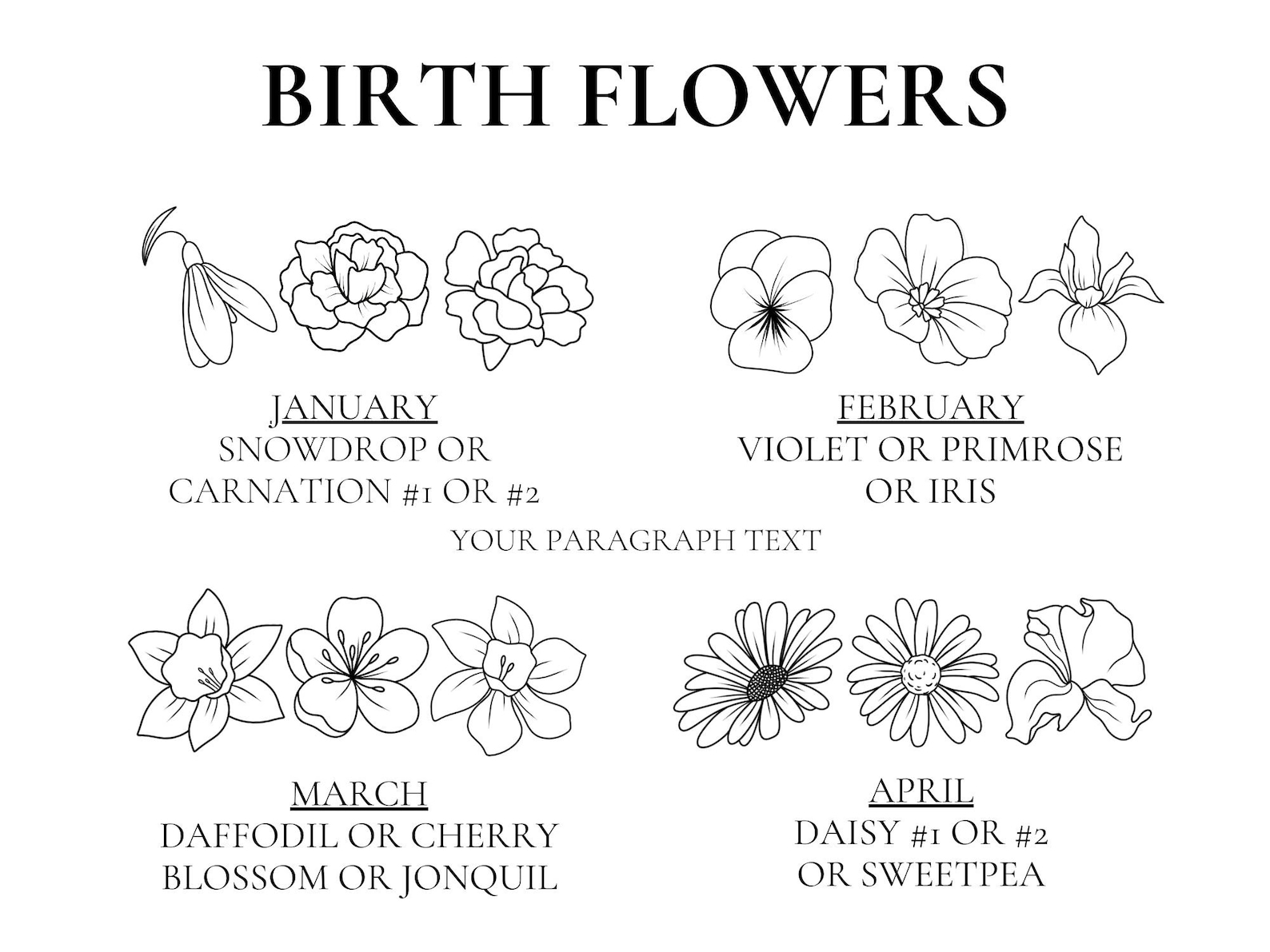 Custom Birth Flower Tattoo Design, Birth Month Flower, Wildflower ...