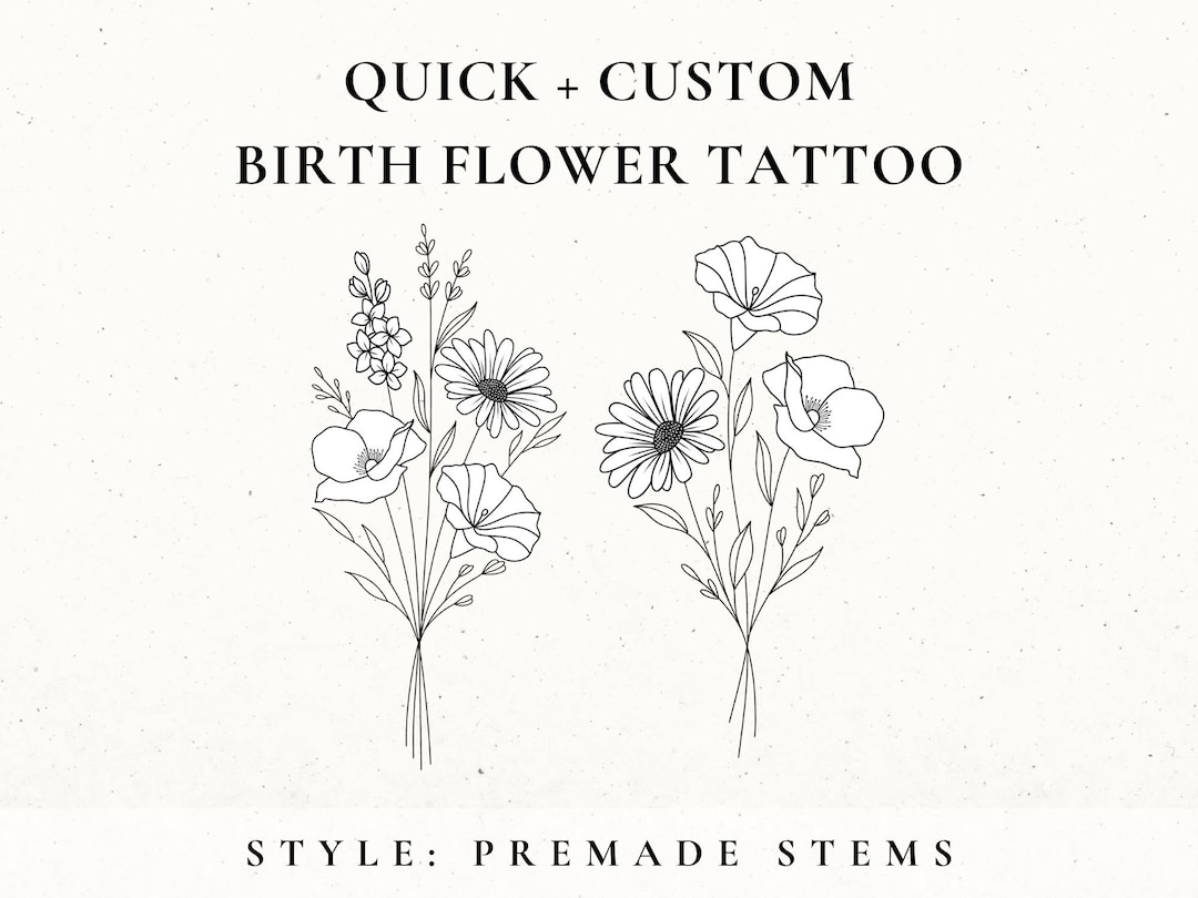 Custom Birth Flower Tattoo Design, Birth Month Flower, Wildflower ...