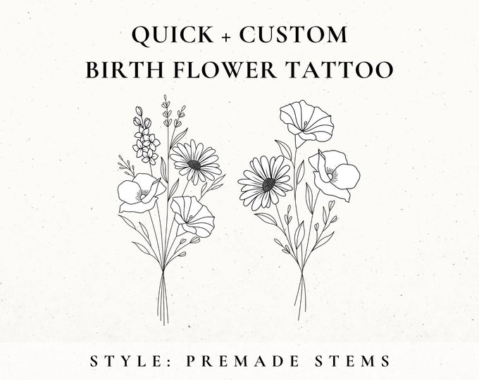 Custom Birth Flower Tattoo Design, Birth Month Flower, Wildflower ...