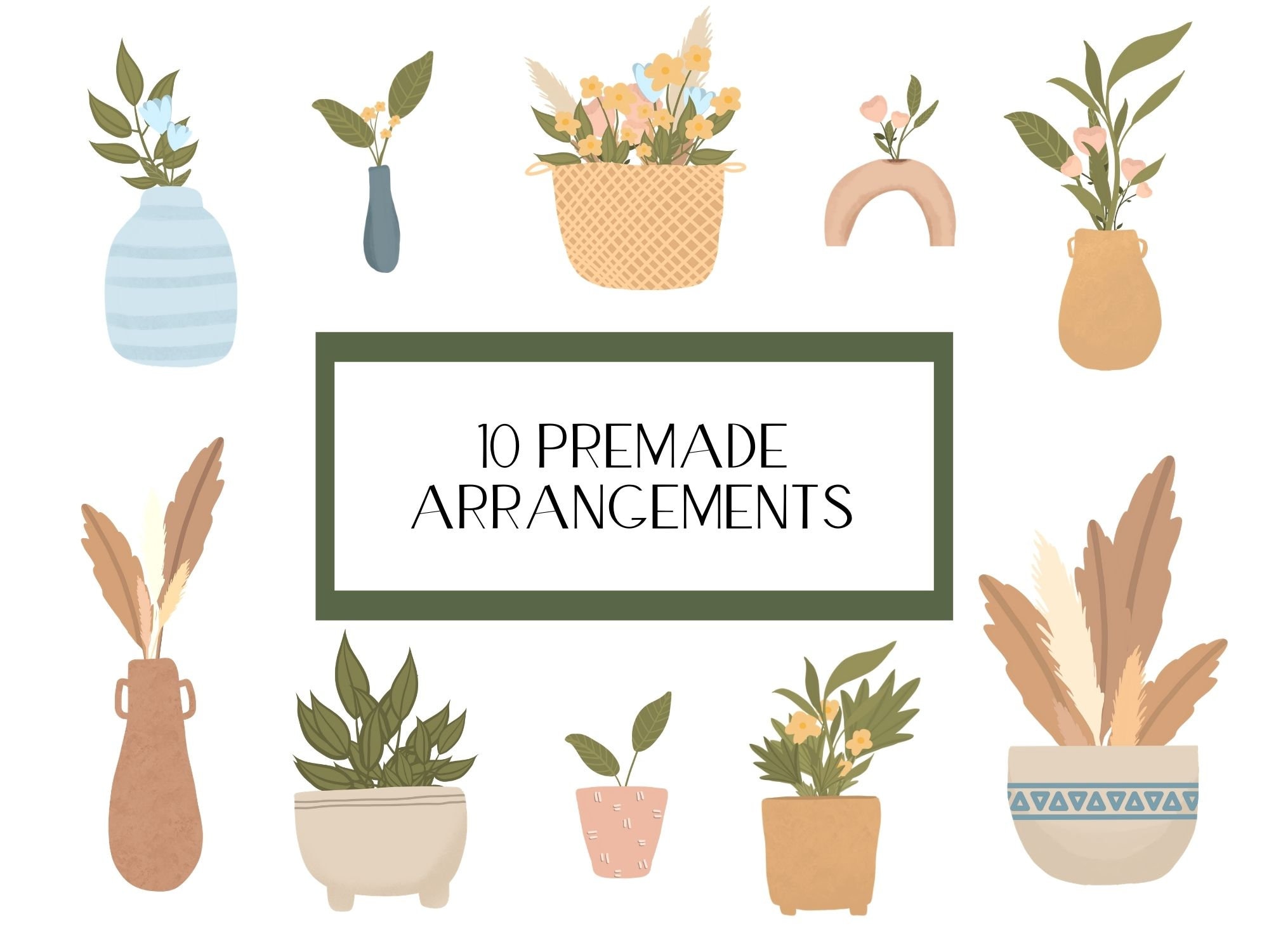 Boho SVG Bundle, Bohemian Clip Art Set, Botanical Flower Svg, Cactus ...