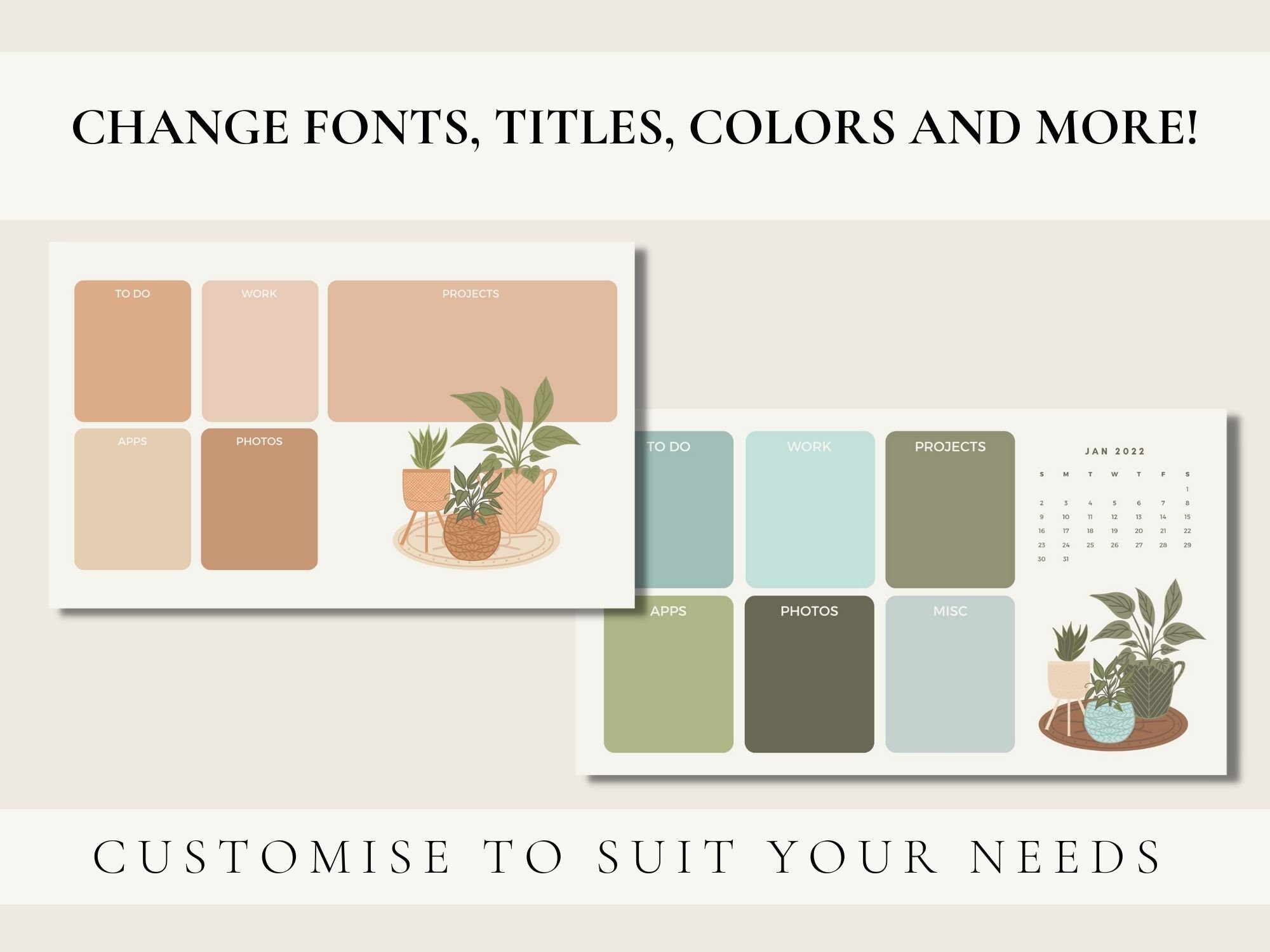 Boho Plant Desktop Template Organizer Desktop Wallpaper 2022 | Etsy