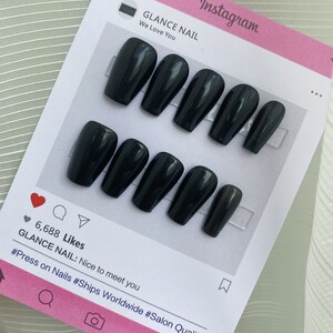 Black Medium Length Coffin Luxury Press on Nails - Etsy