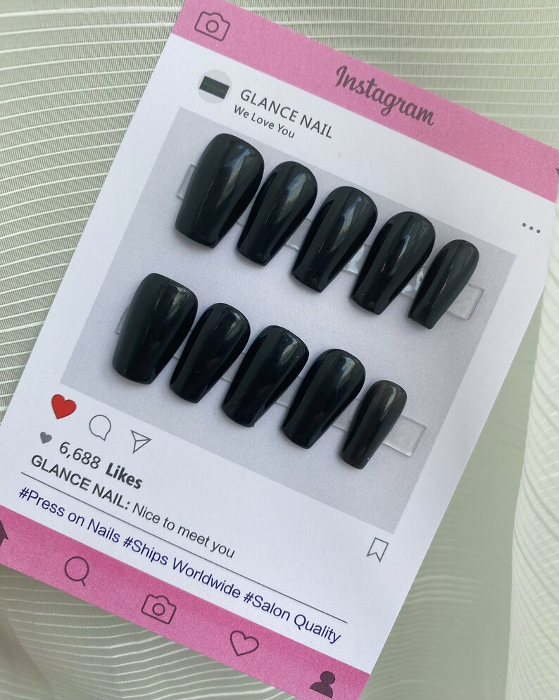 Black Medium Length Coffin Luxury Press on Nails - Etsy