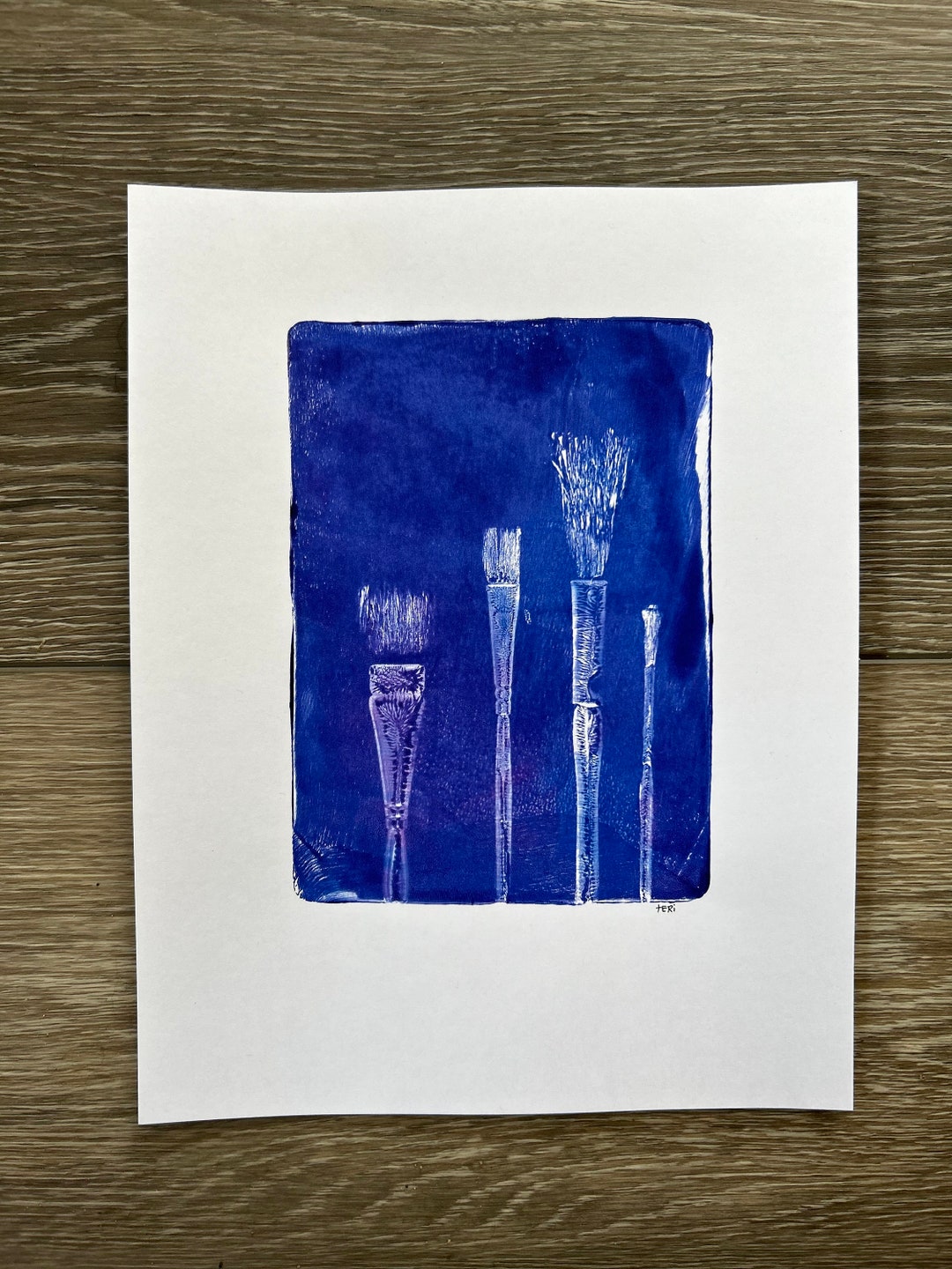 Bold Blue Artist Paint Brushes Original Monoprint - Etsy