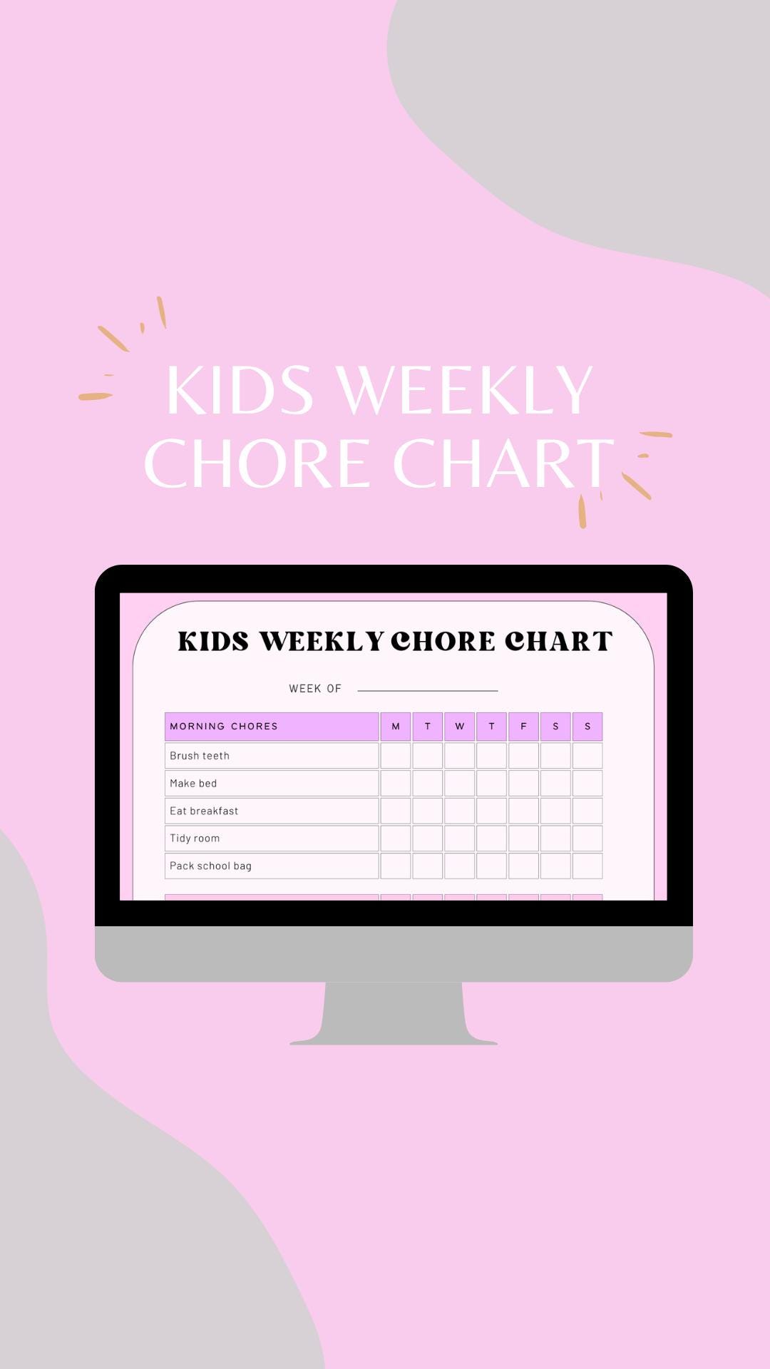 Digital Download Kids Weekly Chore Chart Printable Pink Girl Chart - Etsy