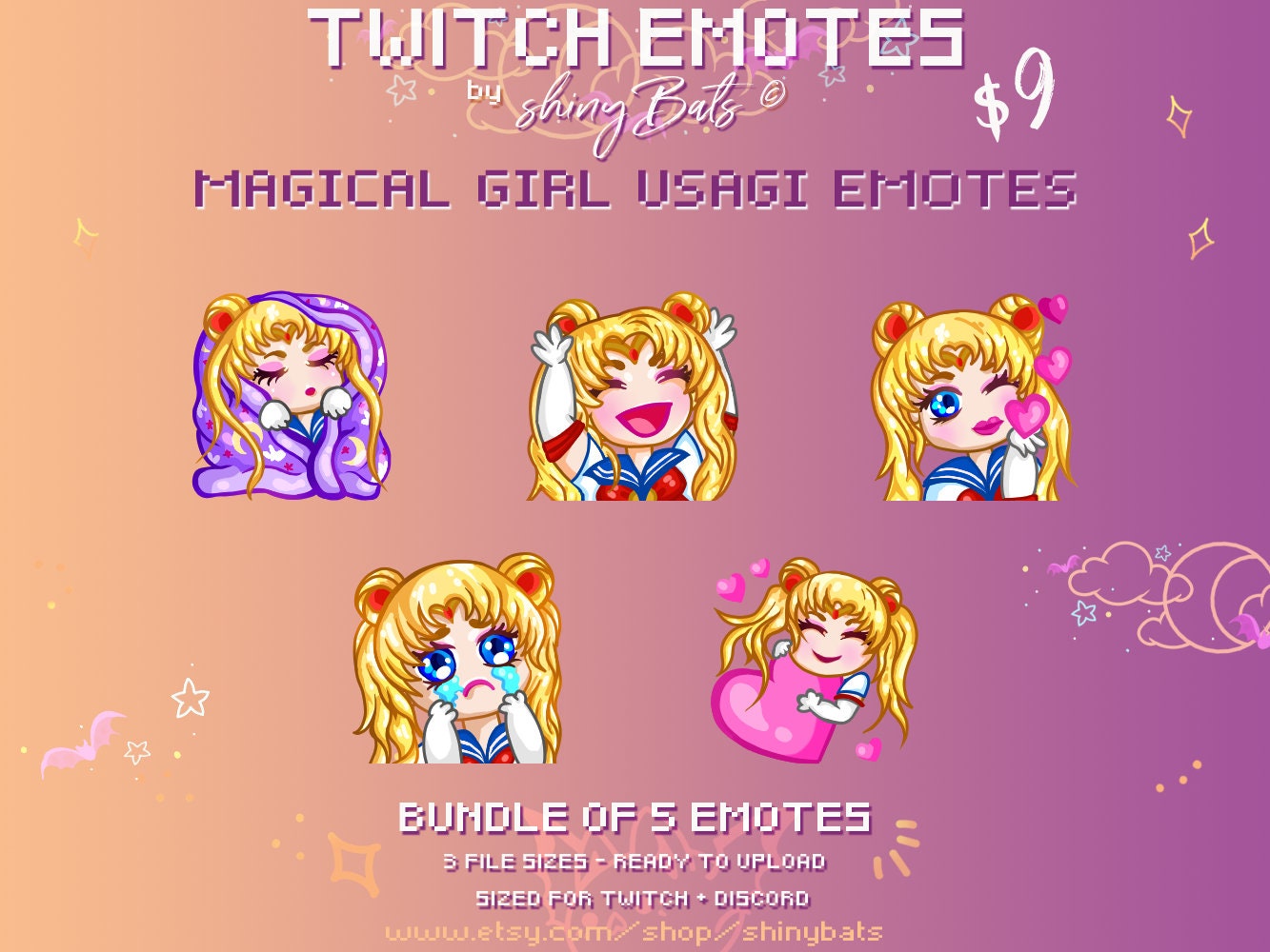 5 Magical Girl Usagi Twitch Emotes for Affiliated or Partnered Stream ...