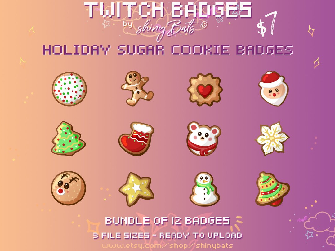 12 Christmas Holiday Cookie Twitch Sub Badges for Affiliated or ...