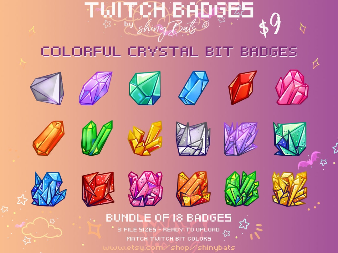 18 Colorful Crystal Twitch Bit Badges for Affiliated or Partnered ...