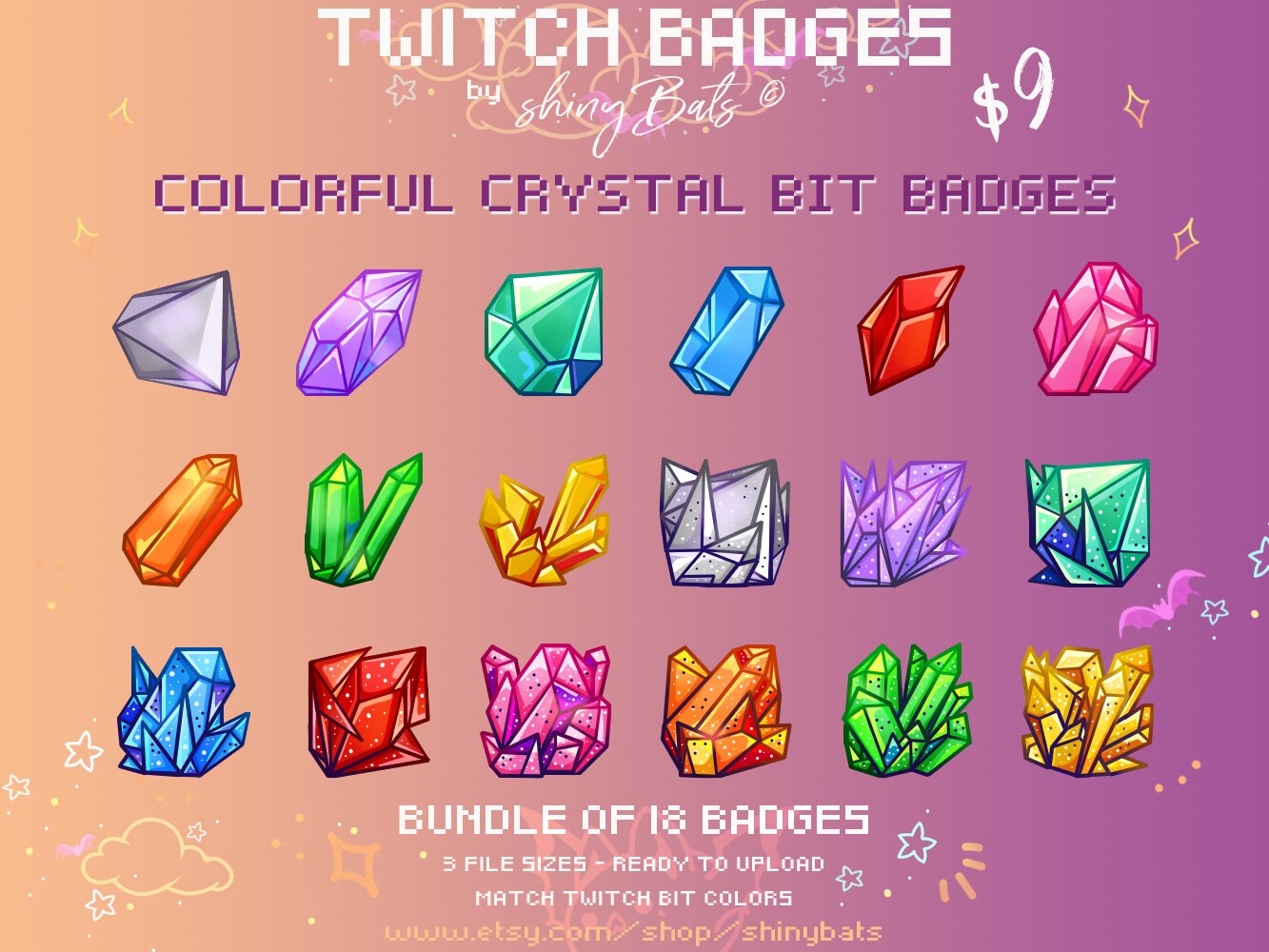 18 Colorful Crystal Twitch Bit Badges for Affiliated or Partnered ...