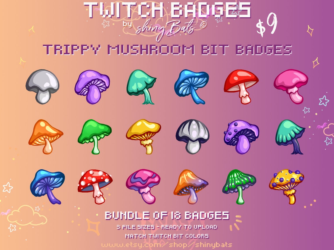 18 Trippy Mushroom Twitch Bit Badges for Affiliated or Partnered Stream ...