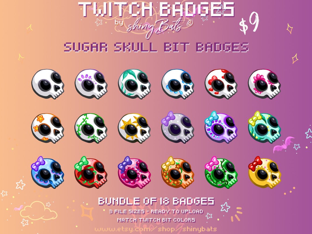 18 Cute Sugar Skull Twitch Bit Badges for Affiliated or Partnered ...