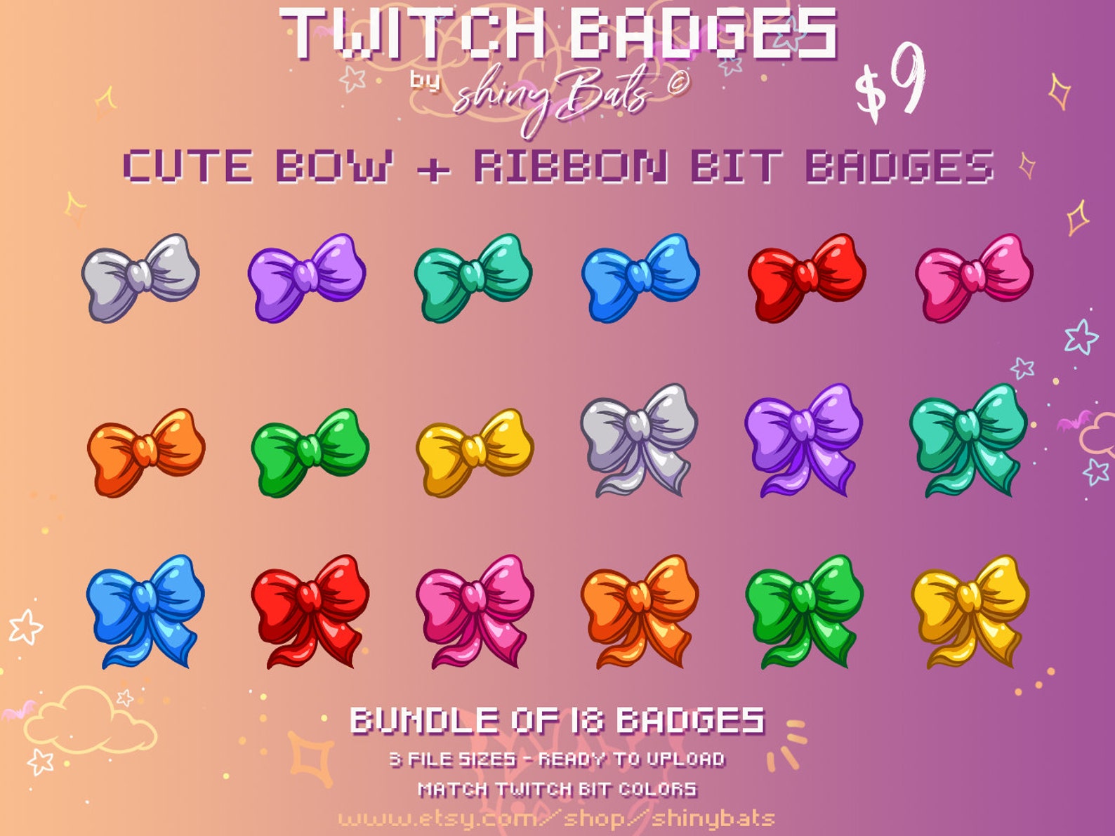 18 Cute Ribbon Bow Twitch Bit Badges for Affiliated or Partnered Stream ...