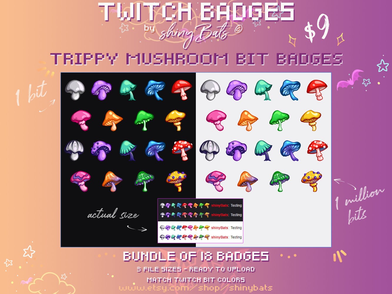18 Trippy Mushroom Twitch Bit Badges for Affiliated or | Etsy UK