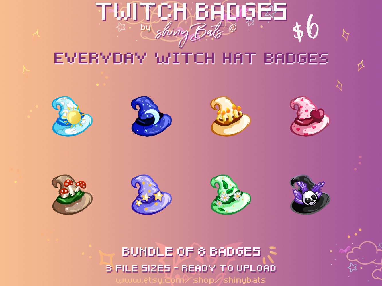 8 Cute Witch Hat Twitch Sub Badges for Affiliated or Partnered Stream ...