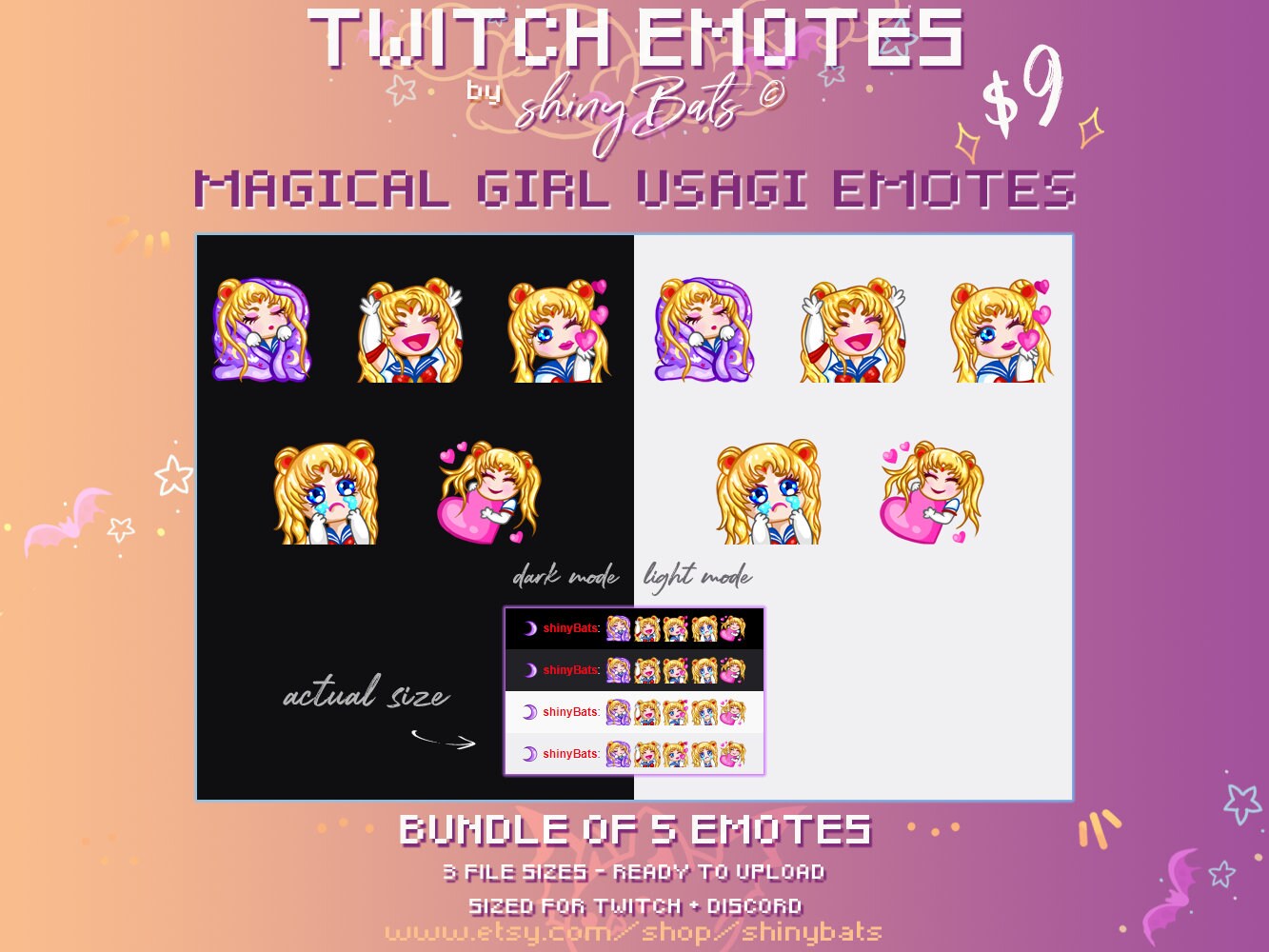 5 Magical Girl Usagi Twitch Emotes for Affiliated or Partnered Stream ...