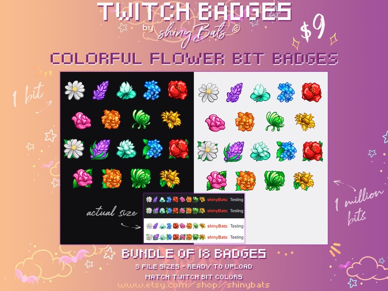 18 Colorful Flower Twitch Bit Badges for Affiliated or Partnered Stream ...