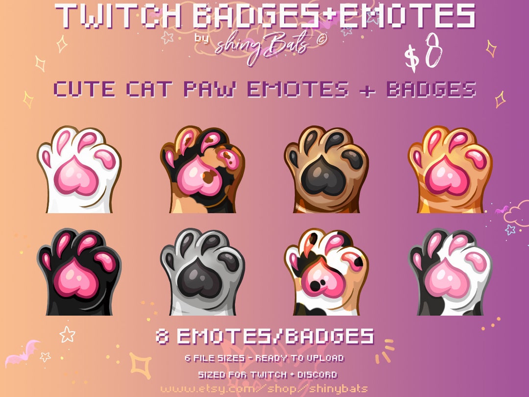 8 Cute Cat Paw Twitch Emotes and Badges for Affiliated or Partnered ...
