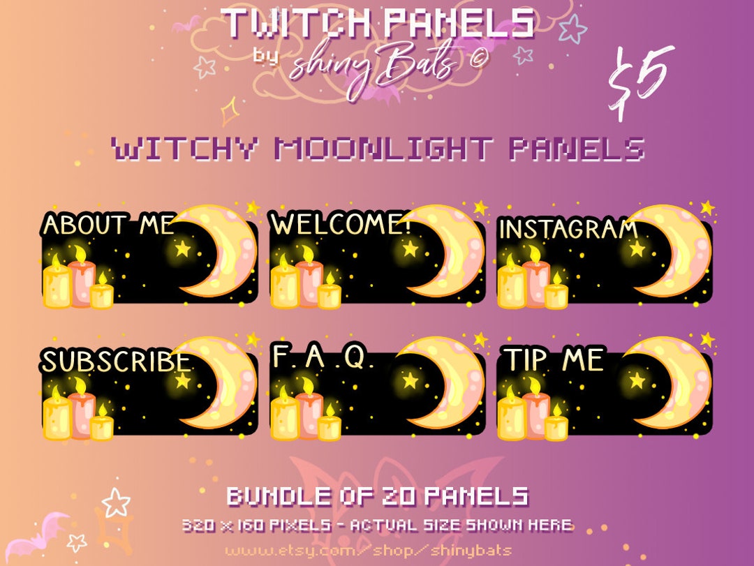 20 Twitch Info Panels Witchy Moonlight Stars Candle Drawn Stream ...