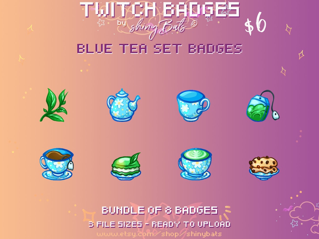 8 Cute Tea Set Twitch Sub Badges for Affiliated or Partnered Stream ...