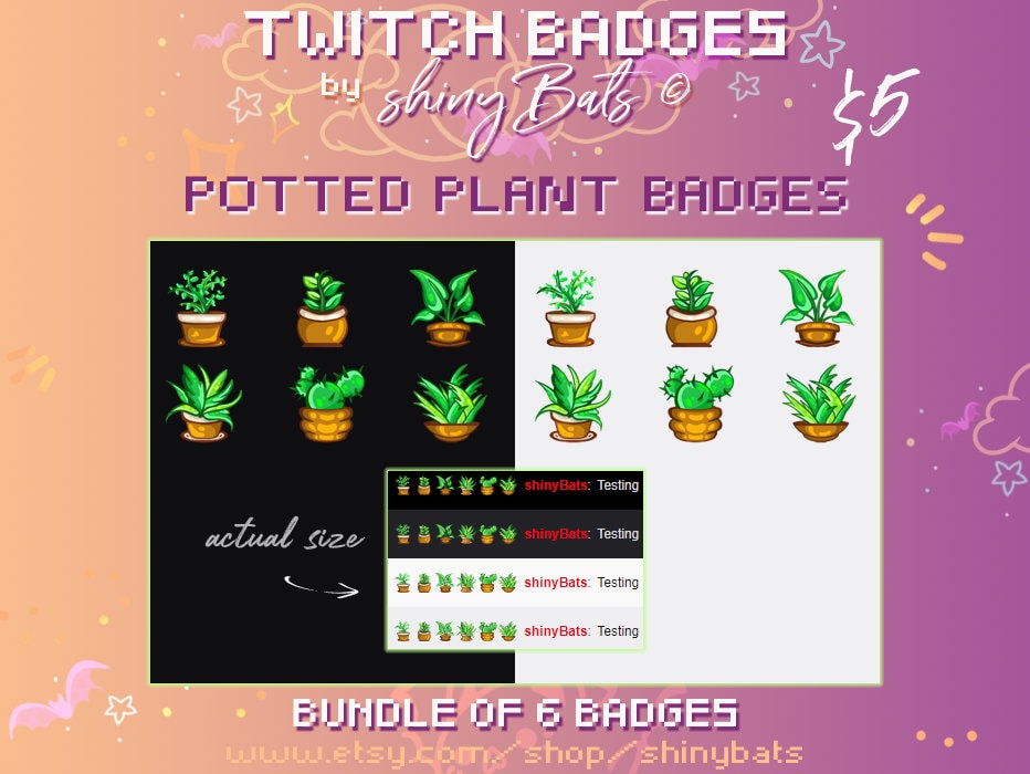 6 Potted Plant Twitch Sub Badges for Affiliated or Partnered Stream ...
