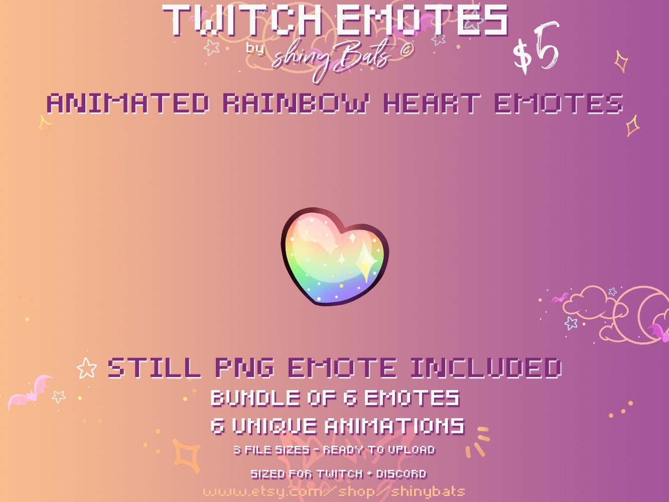 6 Animated GIF Rainbow Heart Twitch Emotes for Affiliated or Partnered ...
