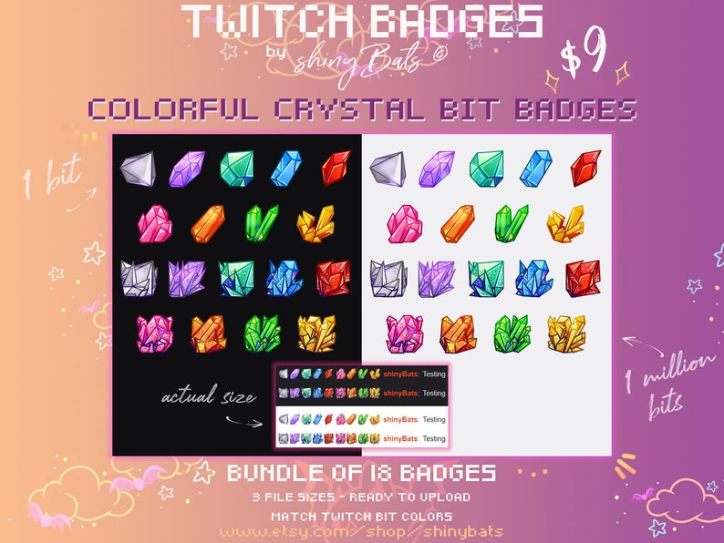 18 Colorful Crystal Twitch Bit Badges for Affiliated or Partnered ...