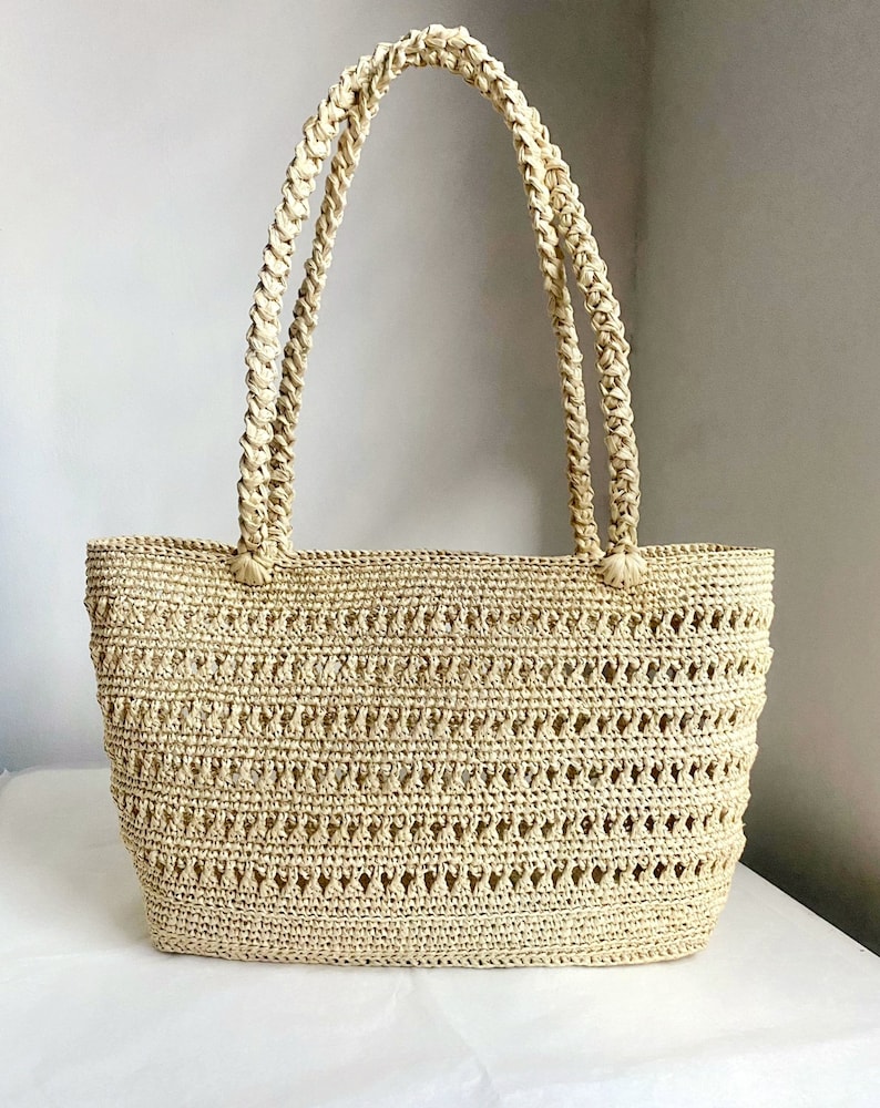 Handmade Crochet Raffia Tote Bag: Renee Basket Bag - Etsy