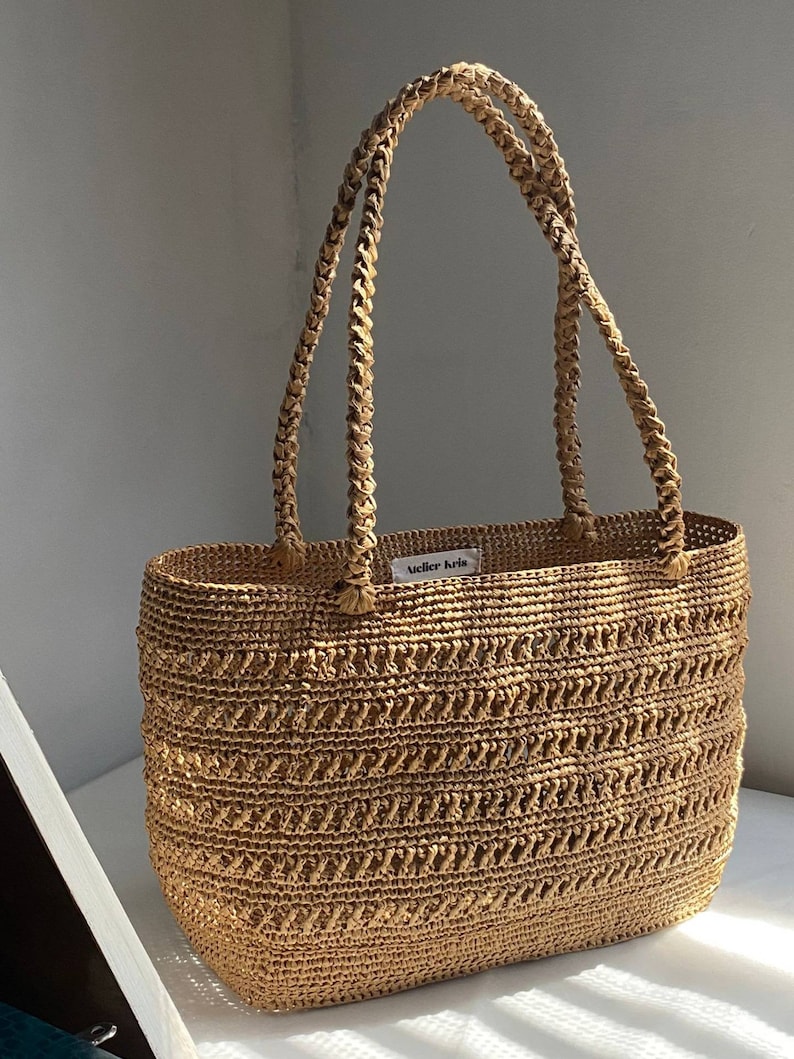 Handmade Crochet Raffia Tote Bag: Renee Basket Bag - Etsy