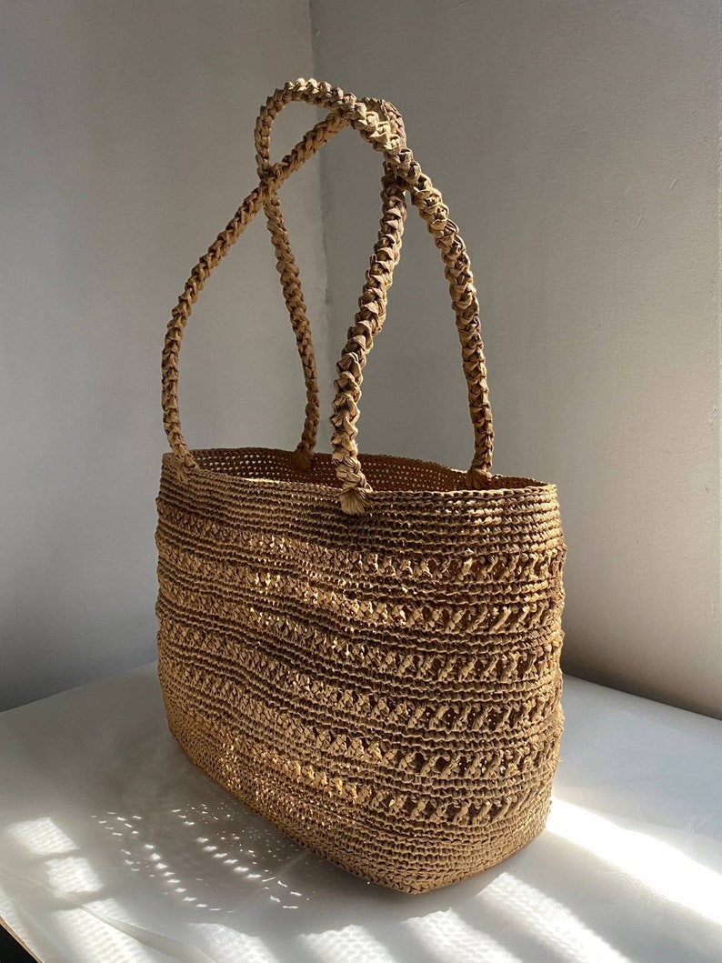 Handmade Crochet Raffia Tote Bag: Renee Basket Bag - Etsy