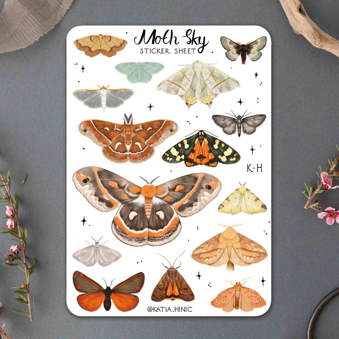 Moth Sky Sticker Sheet: Mystical Fae Book, White Moth Stickers - Etsy