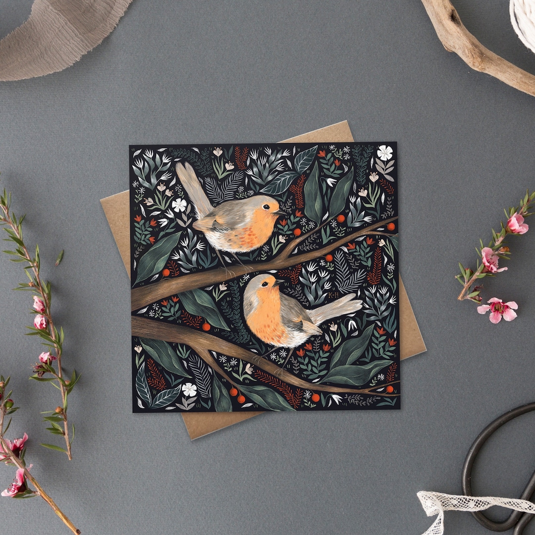 Robin Cards | Large Botanical Greeting Card Set | Fine Art Bird Card ...
