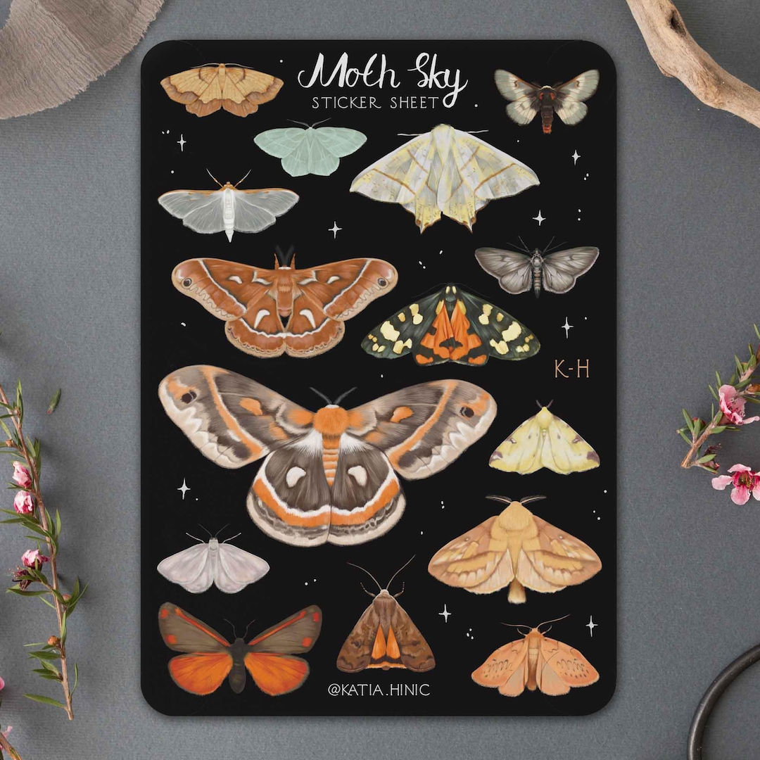 Dark Moth Sky Sticker Sheet: Black Mystical Moth Butterfly Stickers ...