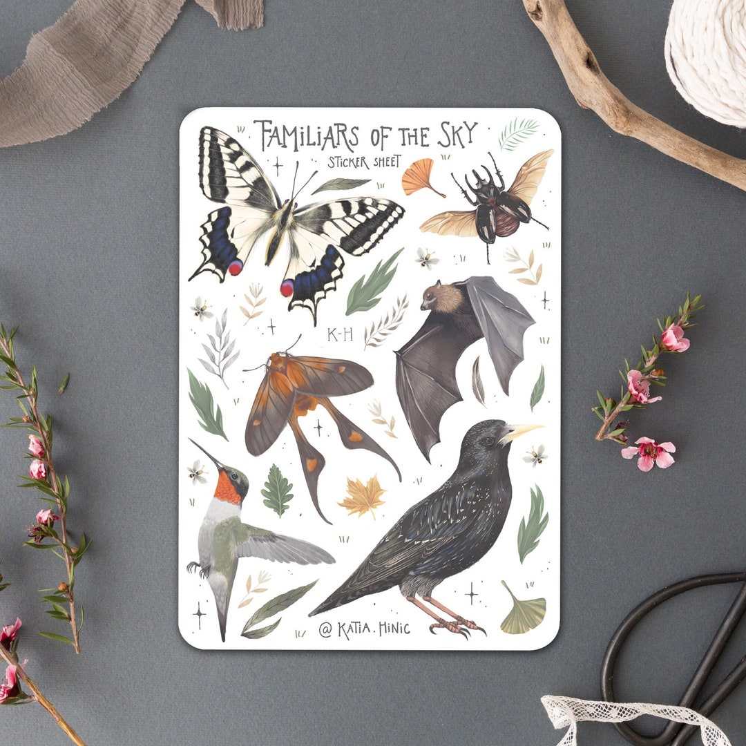 Familiars of the Sky Sticker Sheet White Witch Animal Bird Bat Stickers ...