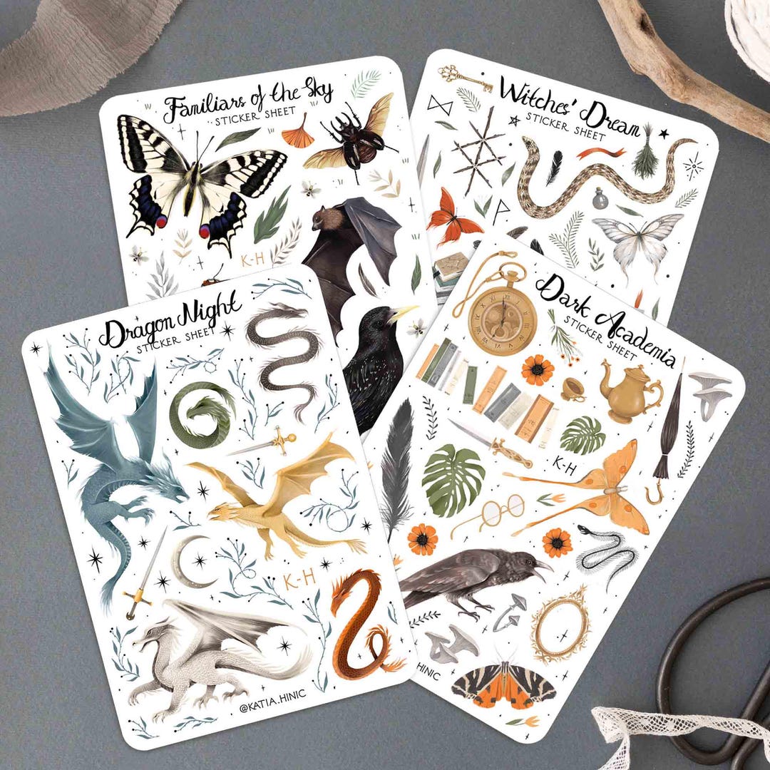 Fantasy Sticker Sheet Pack | White Fae Magic Mystical Book Stickers ...