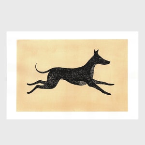 Whippet Drawing 'chase' Folk Art Dog Animal A4 Illustration Art Print ...