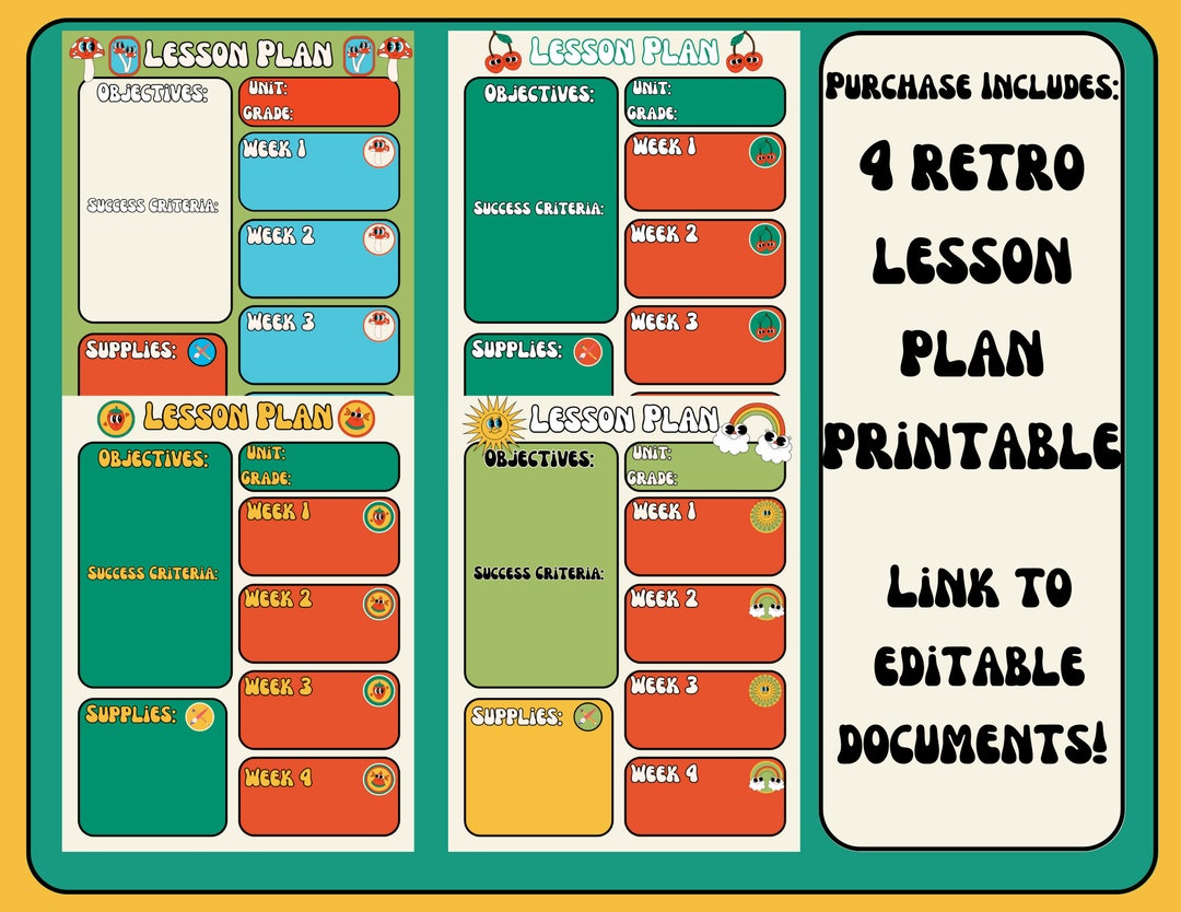 Weekly Lesson Plan Template- Groovy Classroom Digital Download 4 Lesson ...