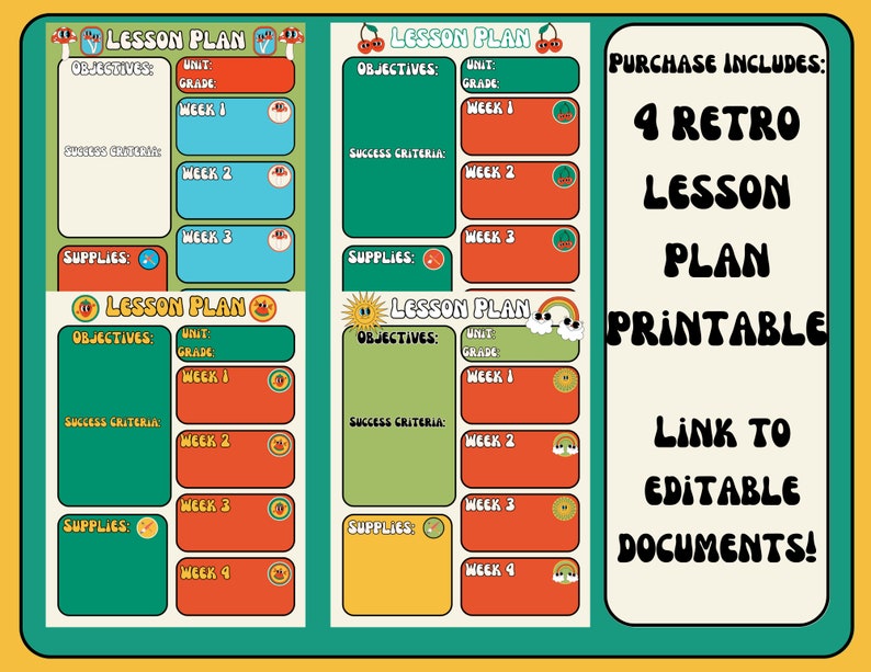 Weekly Lesson Plan Template Groovy Classroom Digital Download 4 Lesson ...