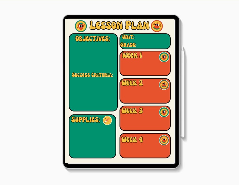 Weekly Lesson Plan Template- Groovy Classroom Digital Download 4 Lesson ...