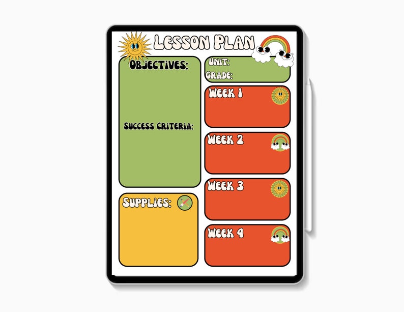 Weekly Lesson Plan Template- Groovy Classroom Digital Download 4 Lesson ...