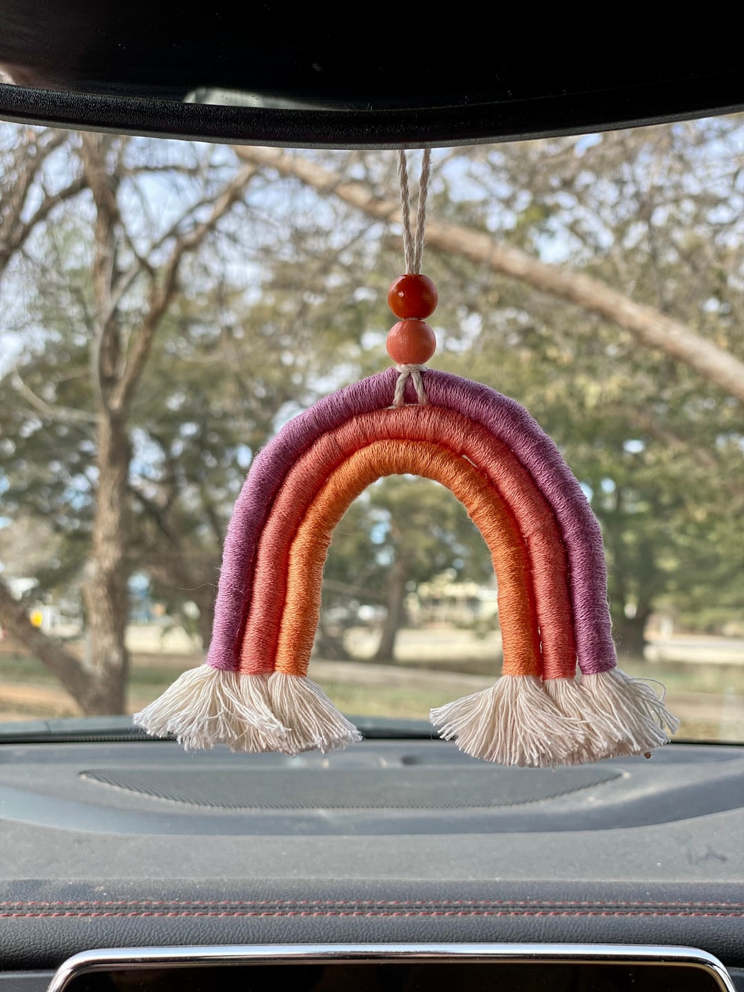 Macrame Rainbow Car Charm: Handmade Rearview Mirror Accessory - Etsy