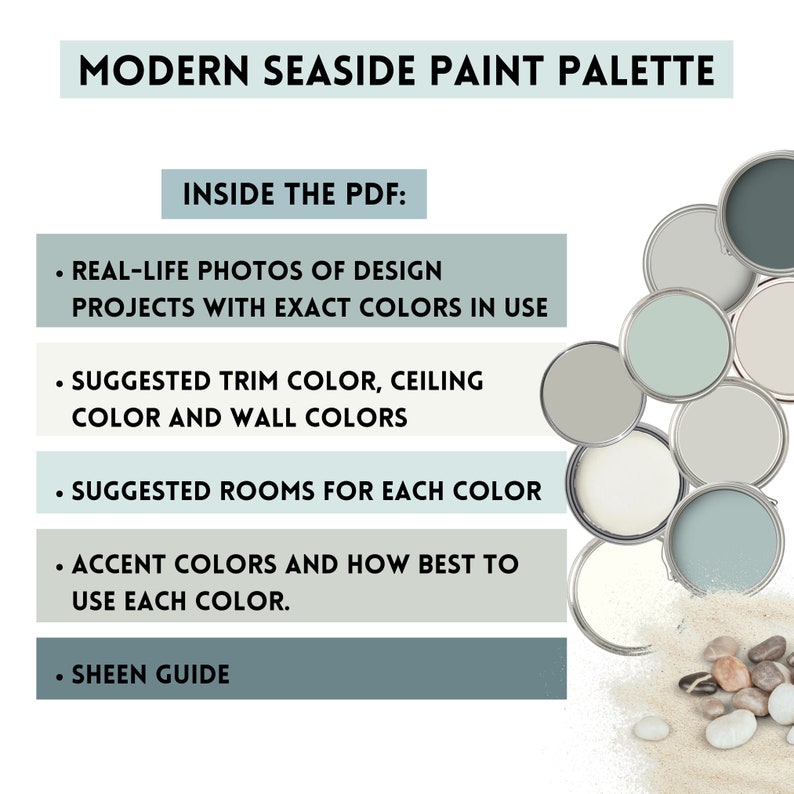 Modern Seaside Paint Palette Coastal House Paint Color Gray Blue Green ...
