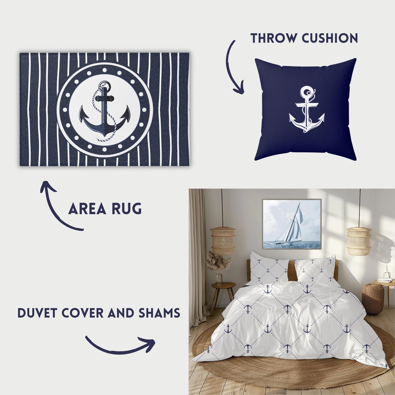 Boat Anchor Bedding Set Modern Coastal Duvet Cover Yacht Boat Bedding ...