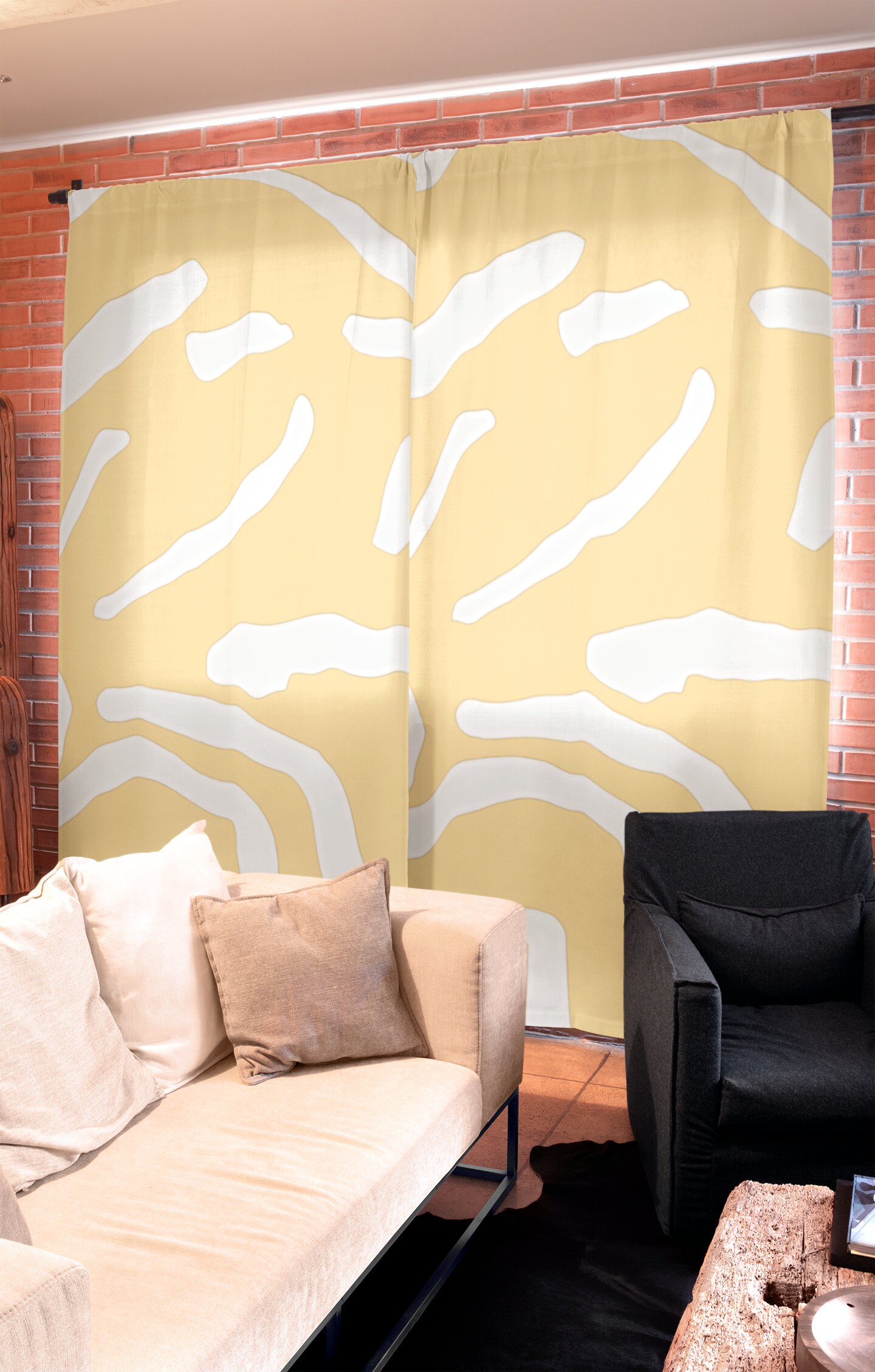 Yellow Window Curtain Boho Modern Curtain Yellow Cottage Curtain ...
